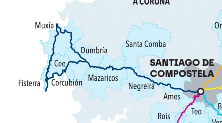 Camino de Santiago a FISTERRA y Muxía, etapas y MAPA de ruta